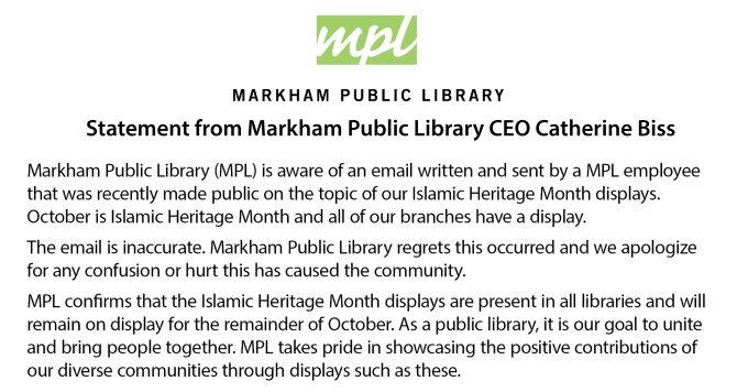 MPL Statement | Markham Public Library